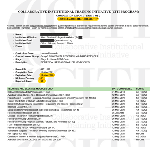 CITI Training Support | Office of Human Research Affairs | Albert ...